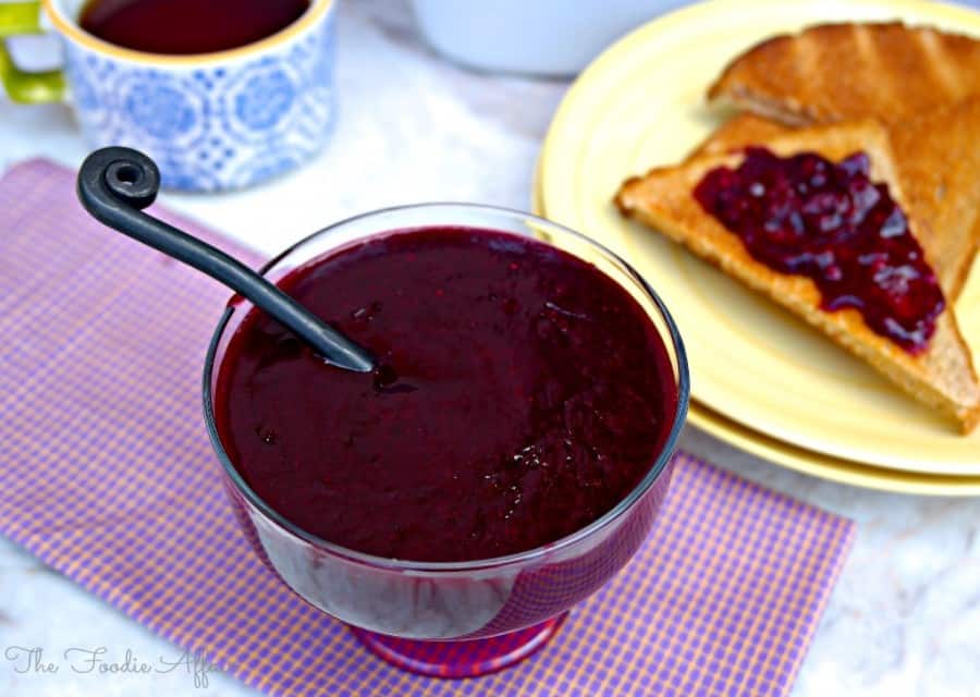 Homemade berry sauce made with three different fresh fruits