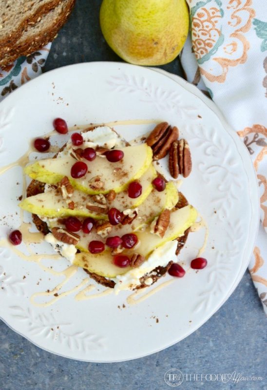 Ricotta Pear Toast Topped with Honey & Pecans | The Foodie Affair