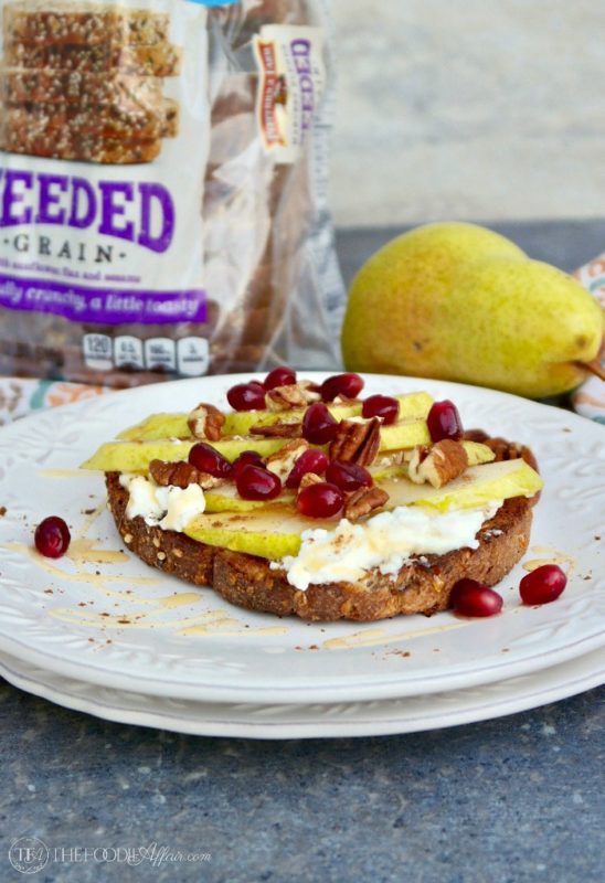 Ricotta Pear Toast Topped with Honey & Pecans | The Foodie Affair