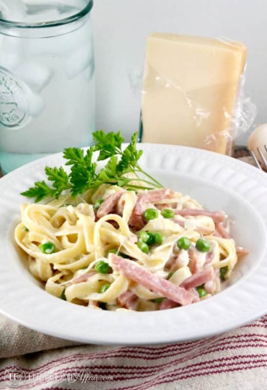 Rich and Creamy Fettuccine Alfredo with Ham and Peas