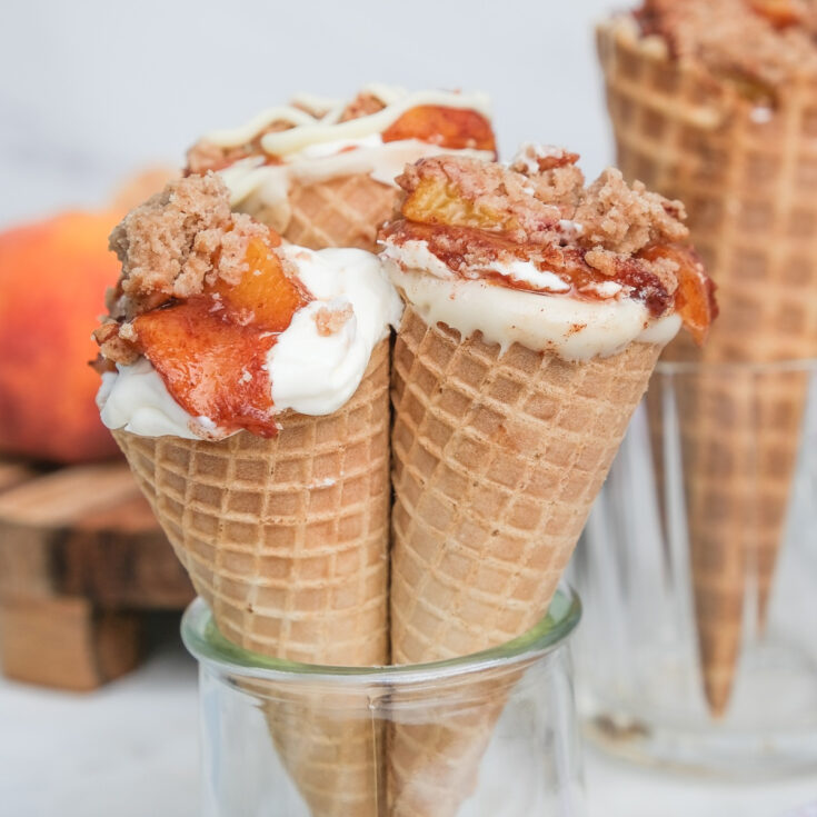 Peach Cobbler Cheesecake Cone Recipe - The Foodie Affair