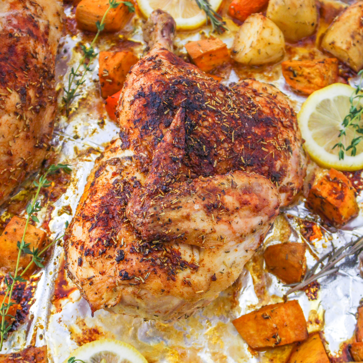 Easy Sheet Pan Roasted Half Chicken Recipe - The Foodie Affair