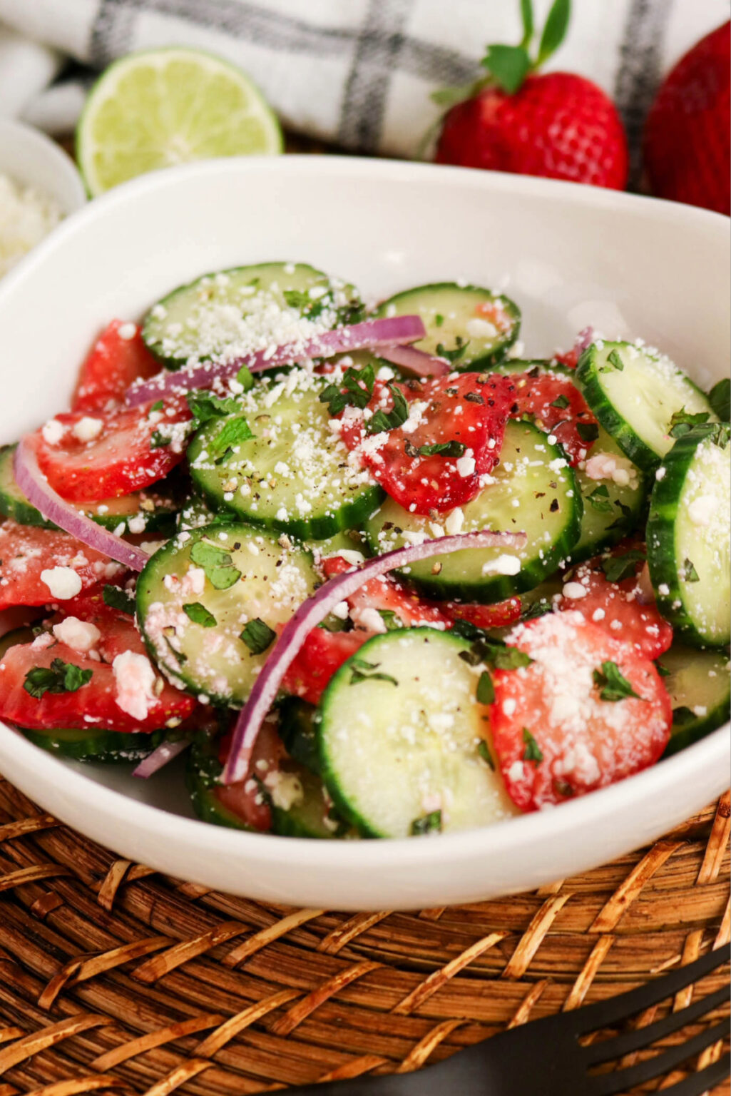 Refreshing Cucumber Strawberry Salad with Honey Lime Dressing -The ...